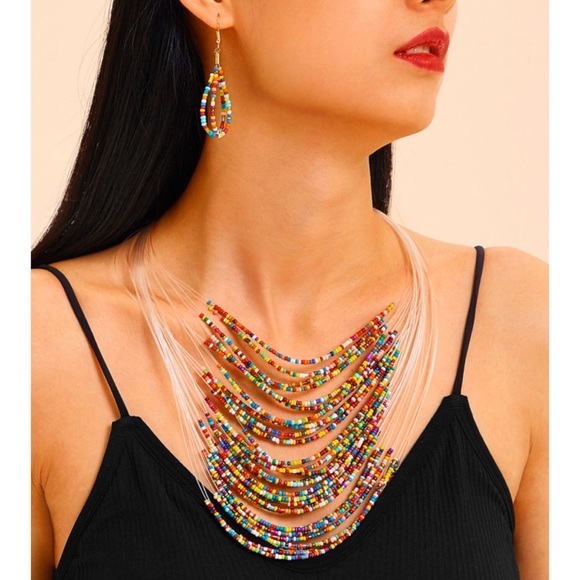 Jewelry | Multicolor Layered Beaded Necklace Earring Set | Poshmark